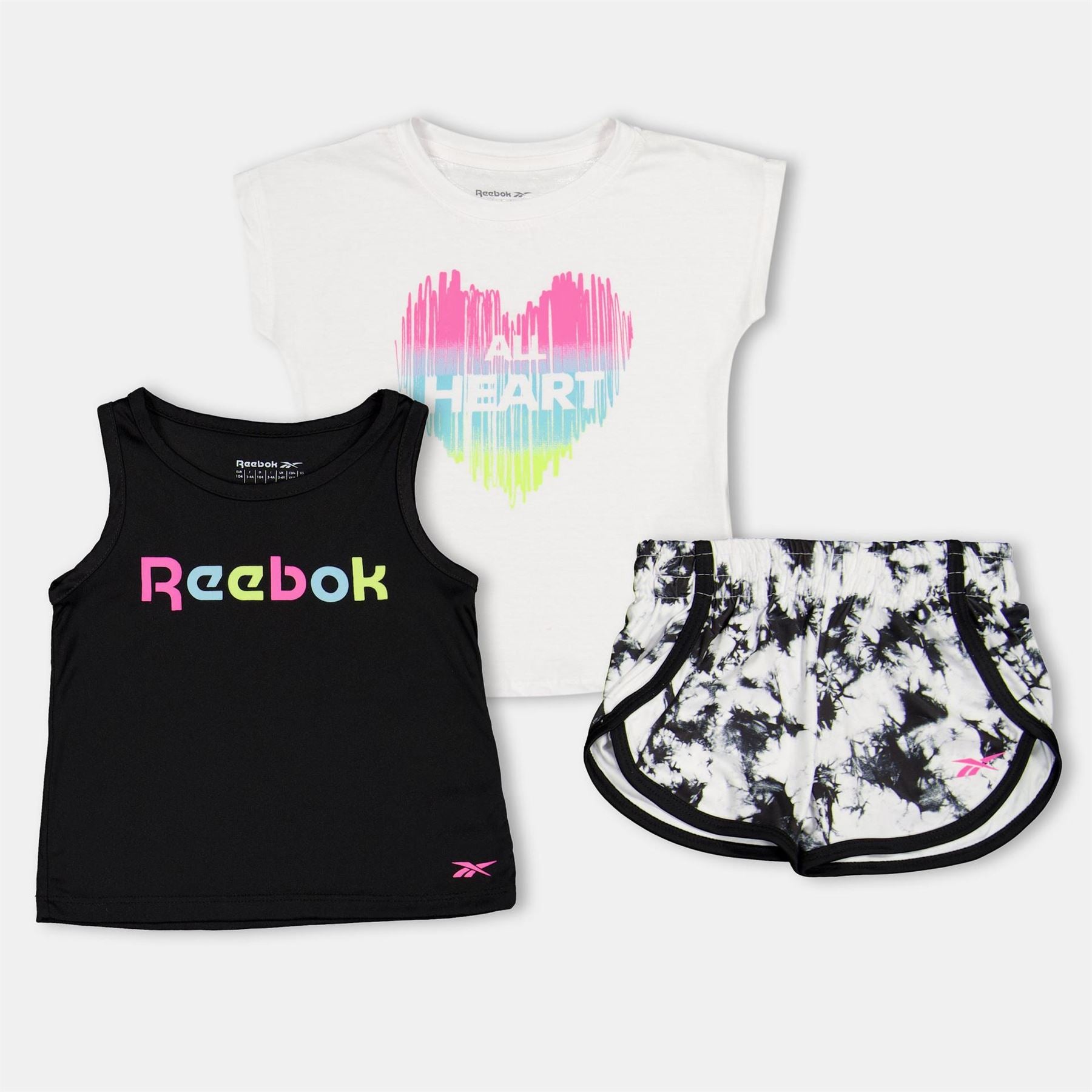 Reebok Heart Lettering Crew Neck Short Sleeve T-Shirt and Short Set ...