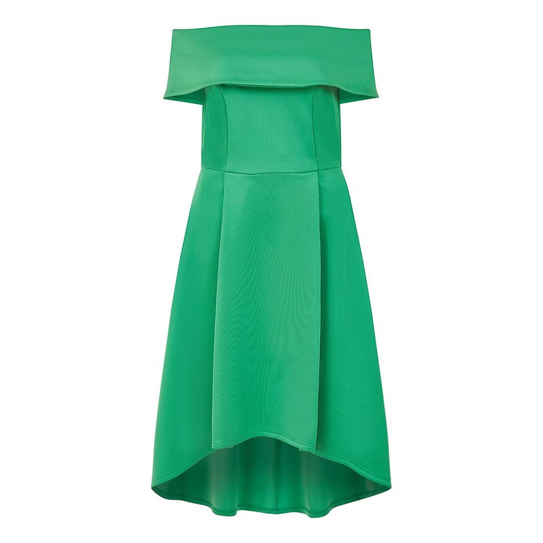 Mela London Bright Green Bardot Dipped Hem Swing Dress – Lovell Sports