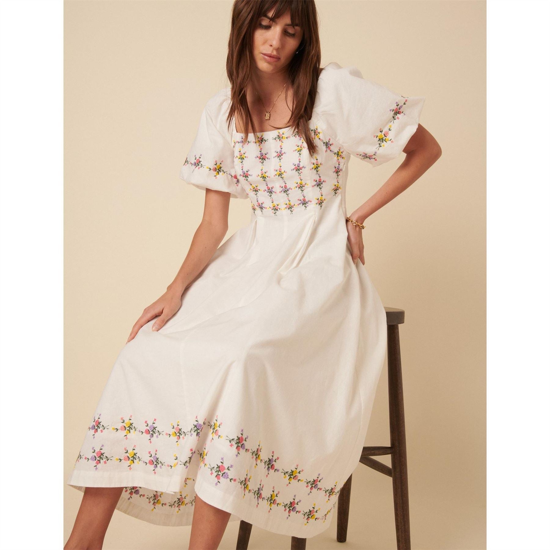 Nobodys Child Linen Blend Floral Puff Sleeve Demi Midi Corset Dress ...