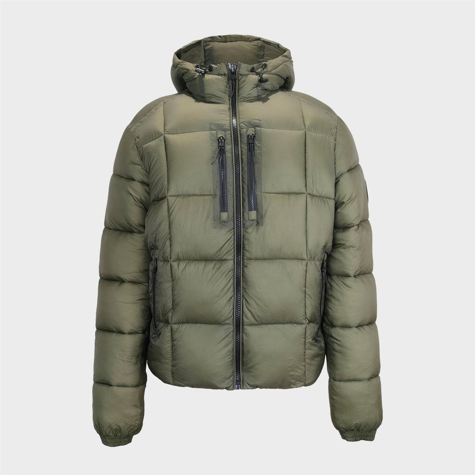 Pretty Green Trafford Solid Patterned Hooded Ribbed Cuff Puffer Jacket ...