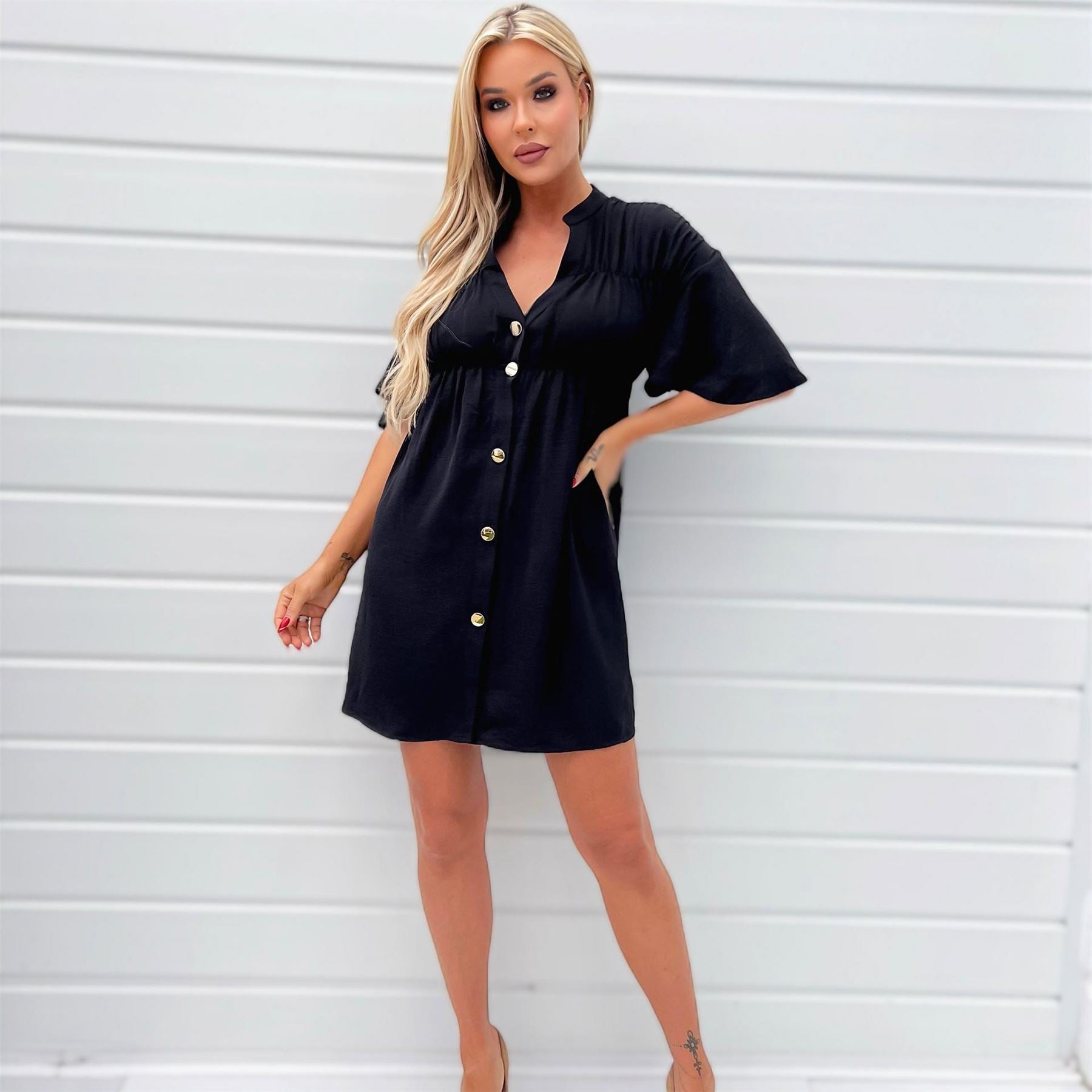 AX Paris Up Ruched Detail Smock V Neck Dress – Lovell Sports