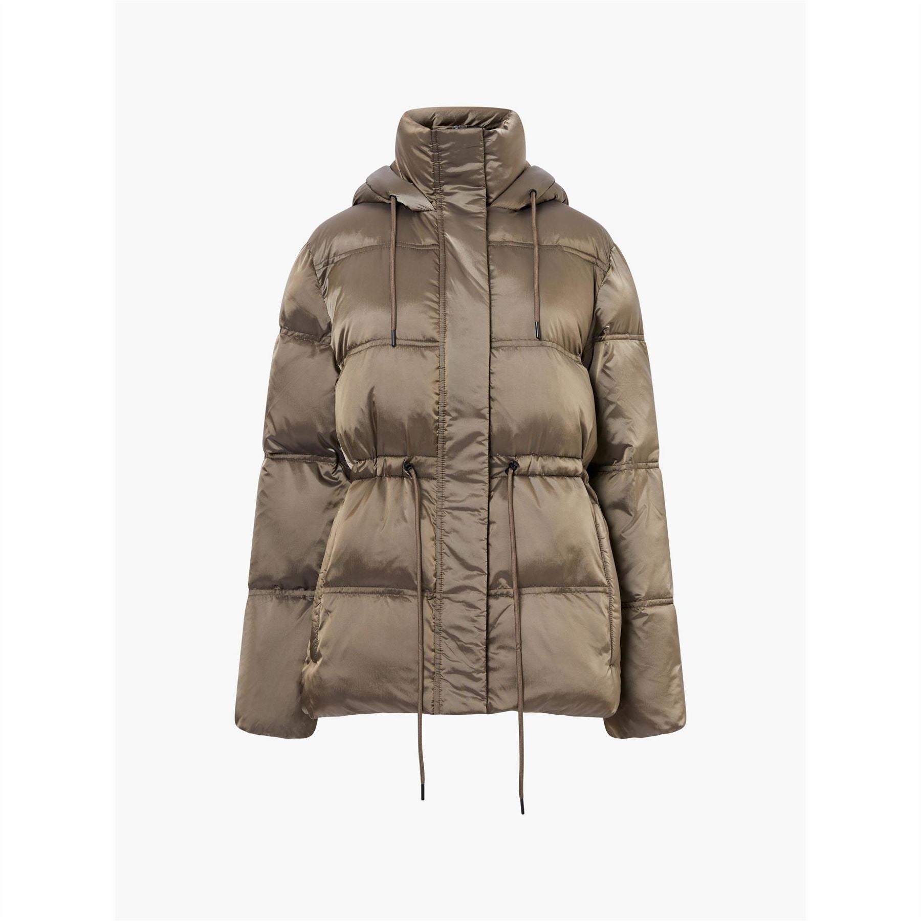 French Connection Kendra Solid Patterned Hooded Drawstring Puffer Jack ...